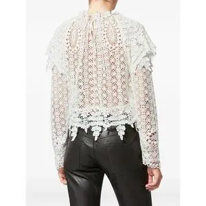 Isabel Marant Étoile Guipure Lace Trimmed Long Sleeve Blouse - White
