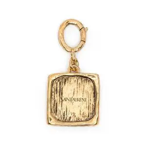 Saint Laurent Tone Square Hammered Logo Necklace - Gold
