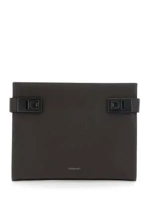FERRAGAMO Clutch With Hug Side Buckles In Leather - Brown