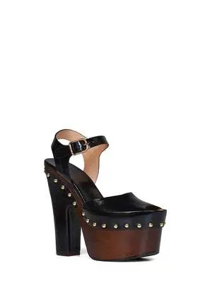 Chloé Black Shiny Calfskin Leather Meret Platform Clogs