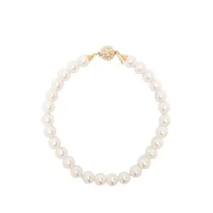 Alessandra Rich Faux-pearl Embellished Bead Chain Necklace - Cream