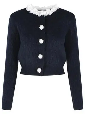 SELF-PORTRAIT Flower Alpaca Blend Cardigan - Blue