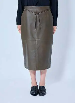 Max Mara Leather Midi Skirt - Brown