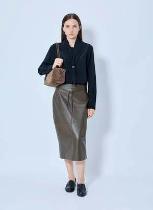 Max Mara Leather Midi Skirt - Brown