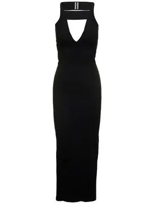 Rick Owens Maxi Black Dress With Cut-out In Viscose Blend - Multicolor