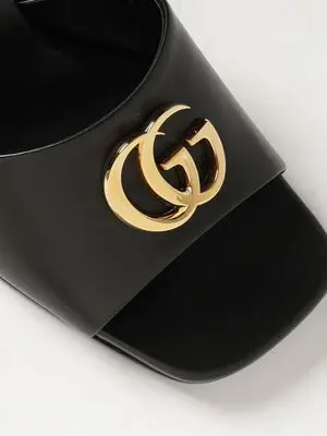 Gucci Nappa Leather Mules With Mid-heel And Gg Monogram Hardware - Black