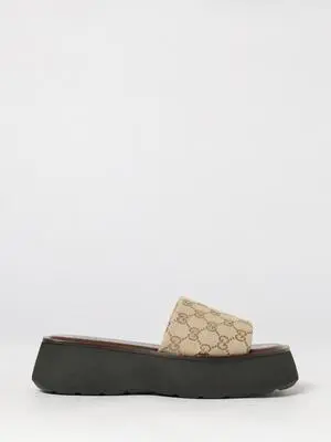Gucci Gg Monogram Wedge Sandals - Cream