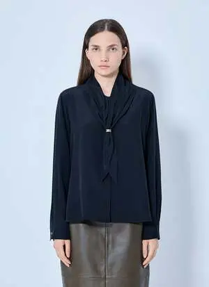 Max Mara Silk Tie-neck Blouse - Black