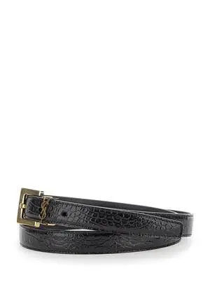 Saint Laurent Crocodile-embossed Leather Belt - Brown