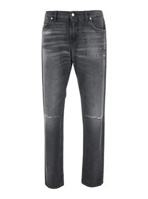 Dolce & Gabbana Slim Fit Denim Jeans With Ripped Details - Multicolor