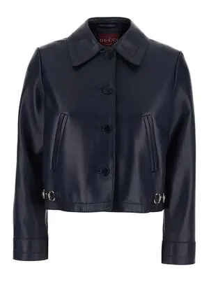Gucci Classic Collar Leather Jacket With Horsebit Plaque - Multicolor