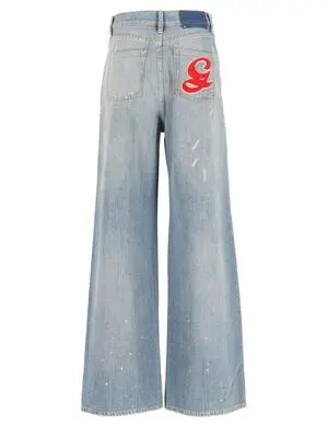 GOLDEN GOOSE Logo Embroidered Boyfriend Jeans - Blue