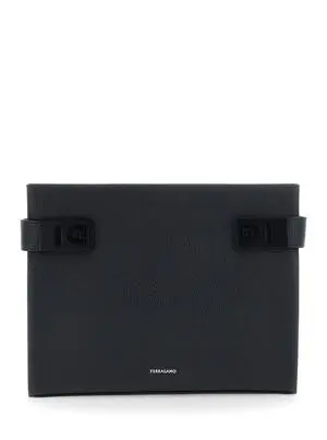 FERRAGAMO Clutch With Hug Side Buckles And Logo In Leather For - Black
