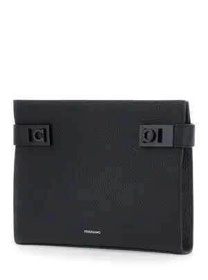 FERRAGAMO Leather Clutch With Hug Side Buckles