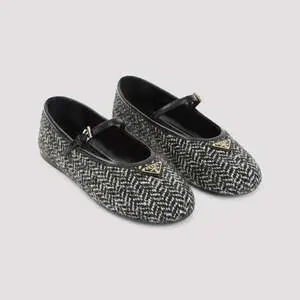 Prada Textured Wool Mary Jane Ballerinas - White
