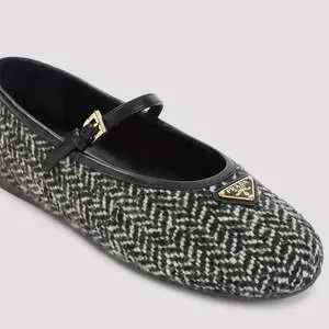 Prada Textured Wool Mary Jane Ballerinas - White