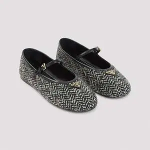 Prada Textured Wool Mary Jane Ballerinas - White