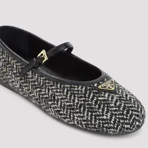 Prada Textured Wool Mary Jane Ballerinas - White