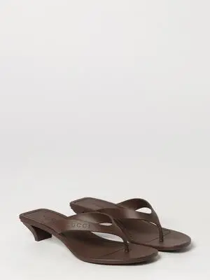 Gucci Vittoria Rubber Thong Sandals With Low Heel - Brown