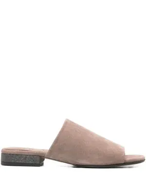 Brunello Cucinelli Suede Mules With Monili - Brown
