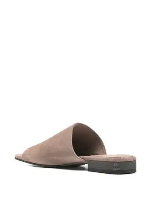 Brunello Cucinelli Suede Mules With Monili - Brown