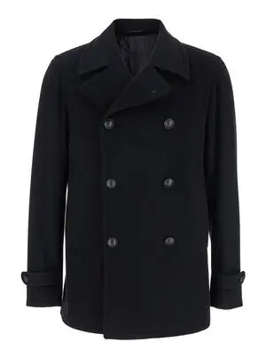 Tagliatore Wool Pea Coat With Welt Pockets - Black