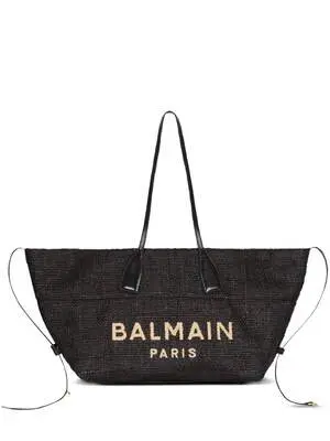 Balmain Track Tote Bag With Embroidery - Black