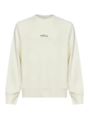 Stone Island Ivory Cotton Crewneck Sweatshirt With Compass Print - Multicolor