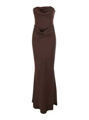 ROTATE BY BIRGER CHRISTENSEN Brown Long Sleeveless Dress With Draping In Tech Fabric For - Multicolor