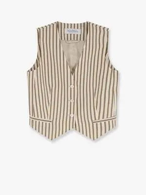 Max Mara Mxmfauno Striped Cotton And Silk Vest - Cream