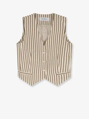 Max Mara Mxmfauno Striped Cotton And Silk Vest - Cream