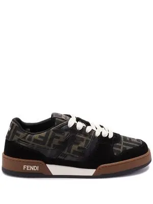 Fendi Ff Jacquard And Suede Match Sneakers - Black