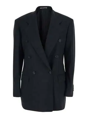 Tagliatore Black Double Breasted Jacket With Classic Lapels In Wool - Multicolor