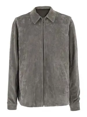 Rick Owens Brad' Grey Jacket With Classic Collar And Back Strap In Suede - Multicolor
