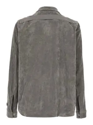Rick Owens Brad' Grey Jacket With Classic Collar And Back Strap In Suede - Multicolor