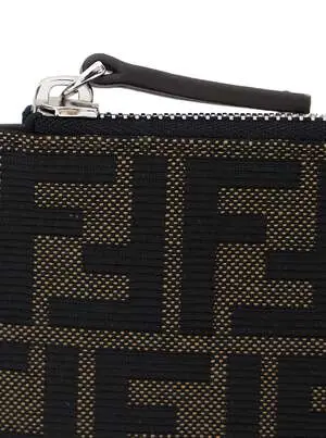 Fendi Brown Cardholder With Ff All-over Motif In Leather And Fabric For - Multicolor