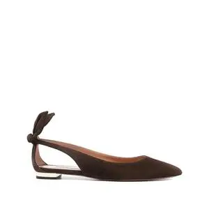 AQUAZZURA Suede Pointed Toe Slingback Flats - Brown