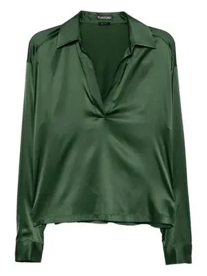 TOM FORD Stretch Silk Satin Polo With Tonal Tf Embroidered Logo - Green