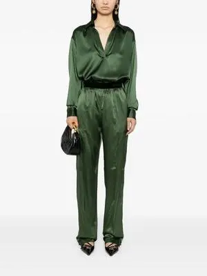 TOM FORD Stretch Silk Satin Polo - Green