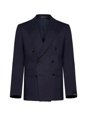 Tagliatore Linen And Wool-blend Double-breasted Blazer - Multicolor