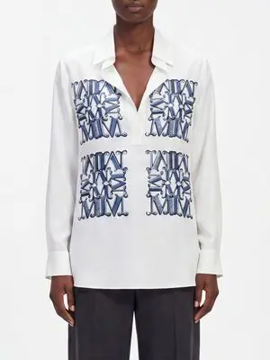 Max Mara Monogram Print Silk Shirt With Classic Collar - Multicolor