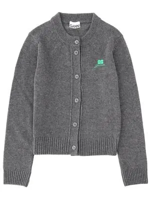 GANNI Cardigan With Logo - Gray