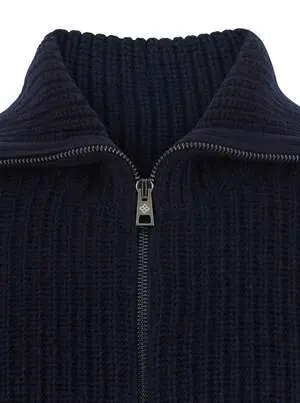 Tagliatore Blue Cardigan With Zip Closure And Ribbed Texture In Blend Wool For
