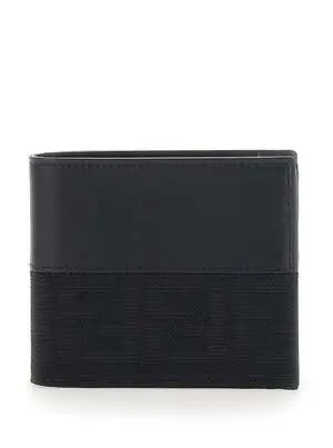 Fendi Dark Bi-fold Wallet With Ff Motif In Leather And Fabric For - Brown