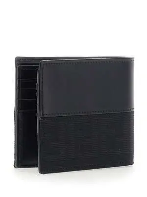 Fendi Dark Bi-fold Wallet With Ff Motif In Leather And Fabric For - Brown