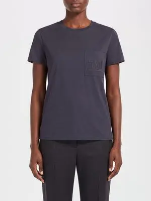 Max Mara Cotton T-shirt With Monogram And Patch Pocket - Black