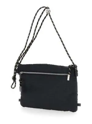 Fendi Black Pouch With Rope Shoulder Strap And Zip Pocket On The Front In Ff Canvas For
