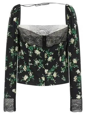 Dolce & Gabbana Silk Blend Flower Print Top - Black