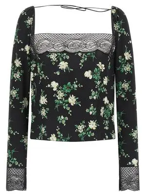 Dolce & Gabbana Silk Blend Flower Print Top - Black