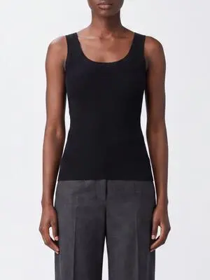 Max Mara MAX MARA Slim Fit Ribbed Cotton Knit U-Neck Top Brown